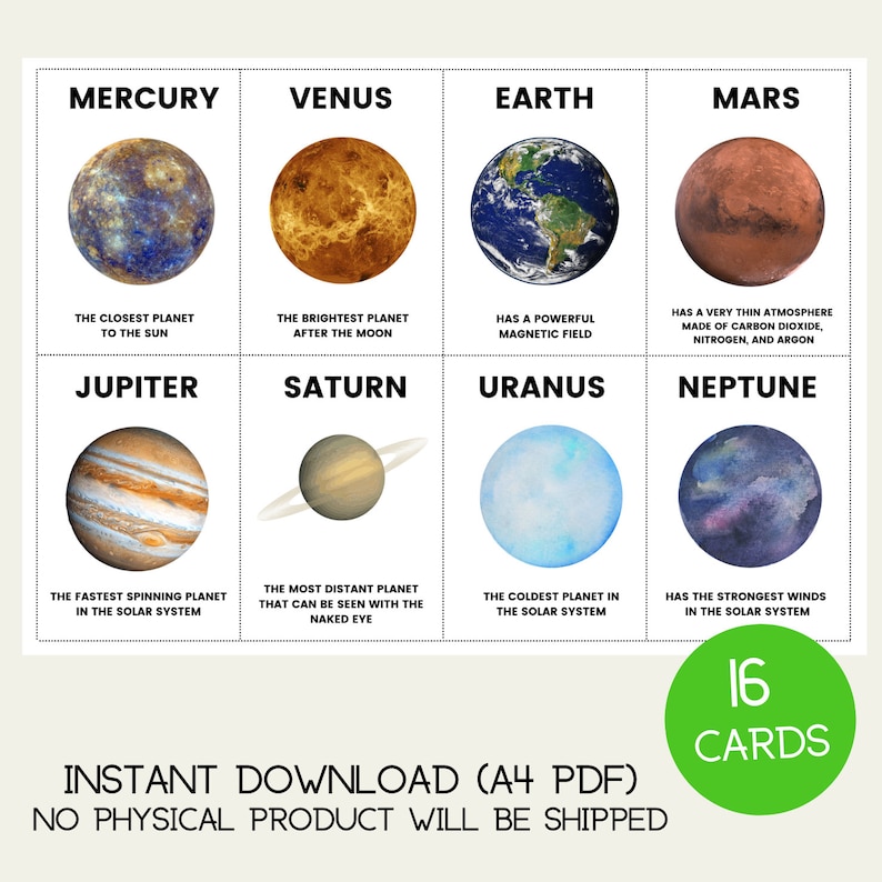 Solar System Planets Flash Cards PDF Printable Download Children ...