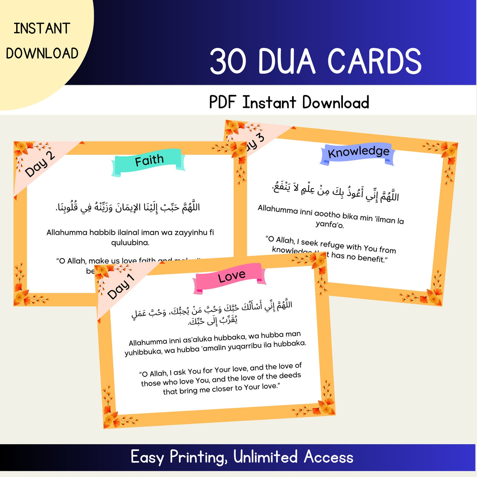 Dua Cards , 30 Duas, Islamic Muslim Remembrance, Daily Dhikr, Allah ...