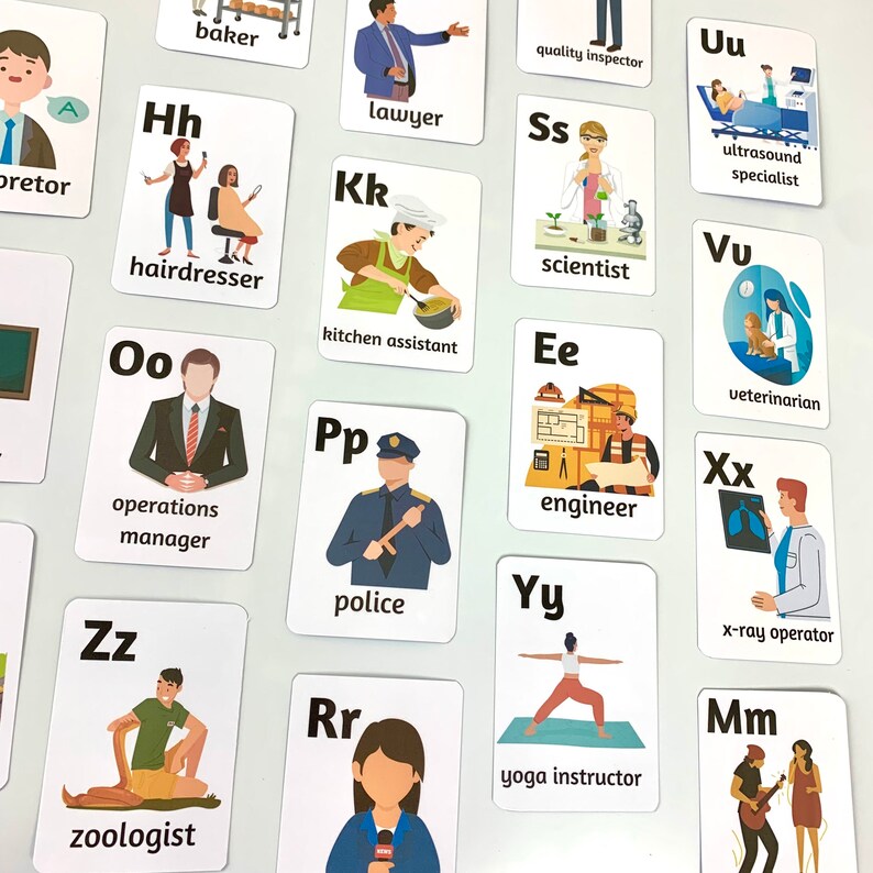 Alphabet Professions Flash Cards Instant PDF Download - Etsy