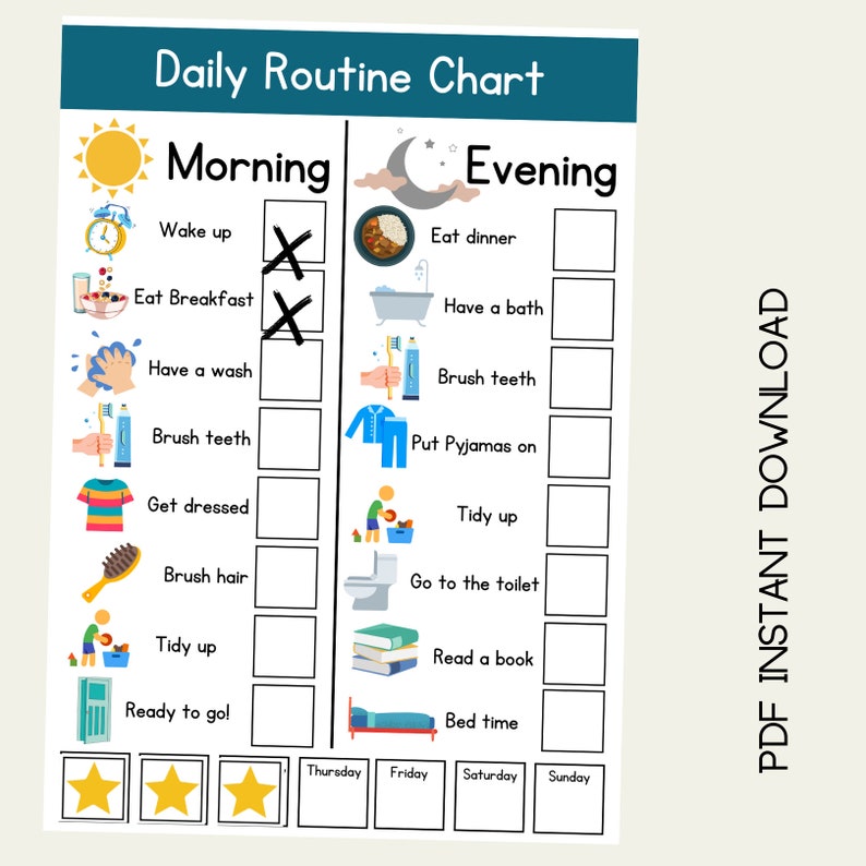 Daily Routine Chart Home School Autism Special Needs Children Kids Day ...