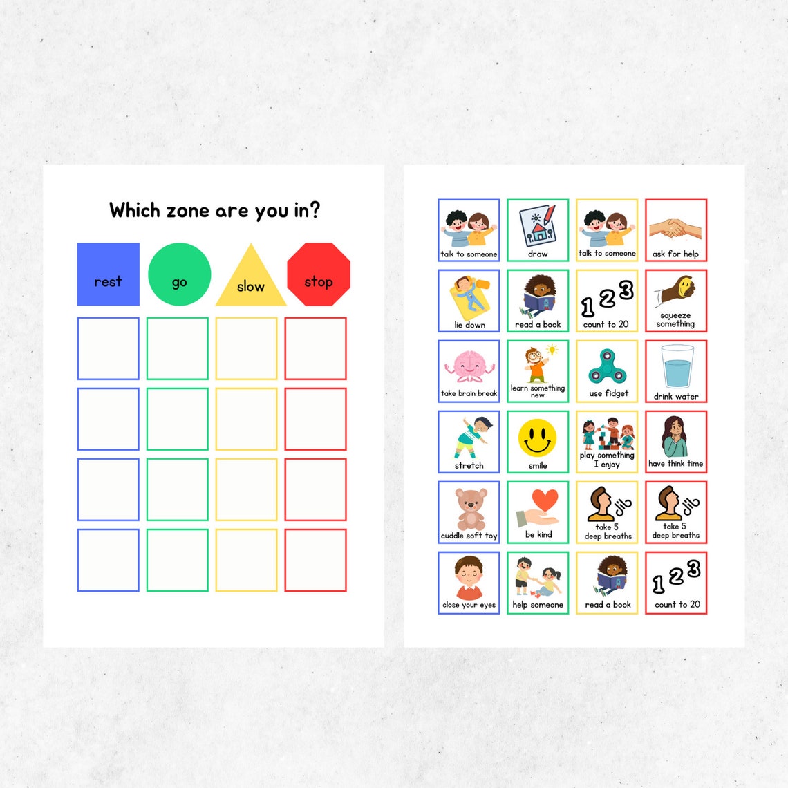 Zones of Regulation Display, Self Regulation Cards, Chart, Printable ...