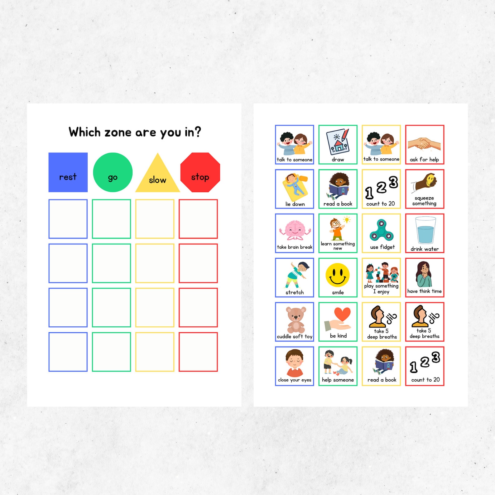 Zones of Regulation Display, Self Regulation Cards, Chart, Printable ...