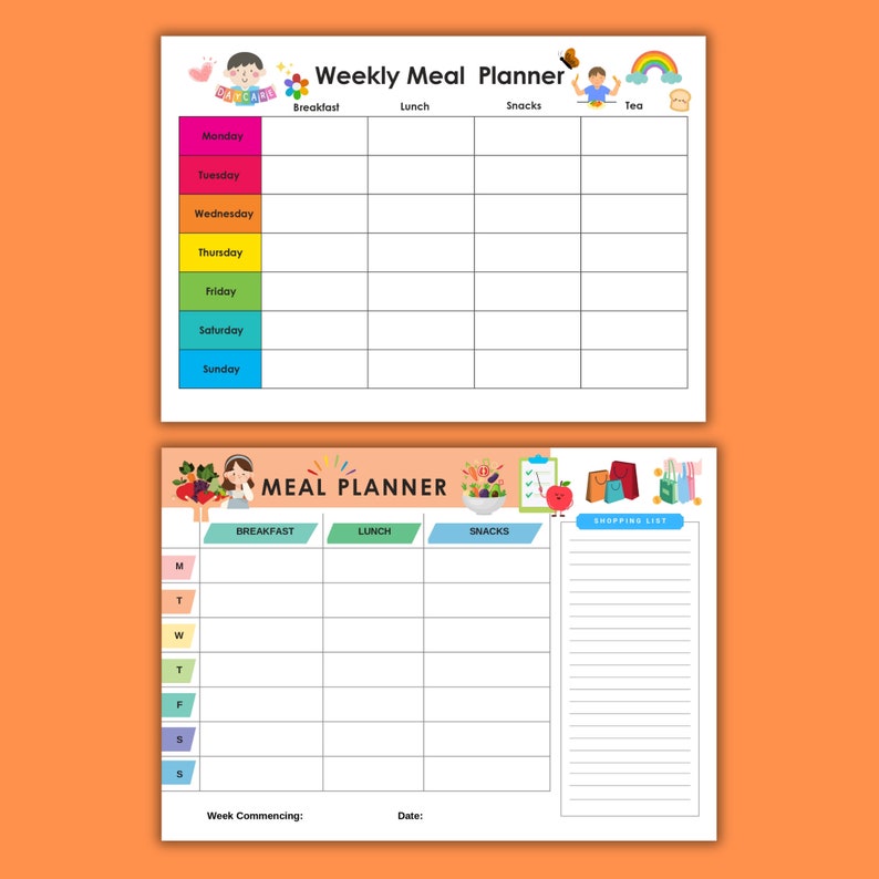 Meal Planner, Day Care Meal Plan for Childminders, Nursery, Day Care ...