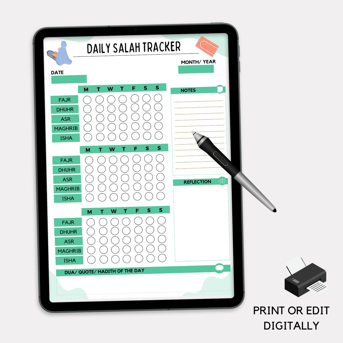 Salah Tracker, Prayer Tracker, Printable Daily Salah Log, Islamic ...
