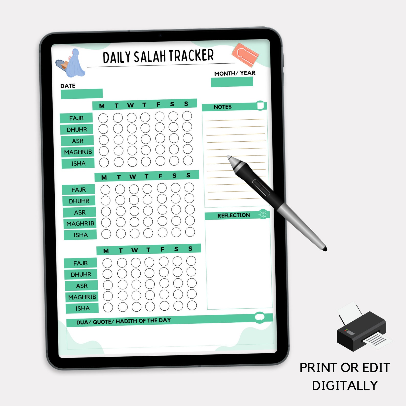 Salah Tracker, Prayer Tracker, Printable Daily Salah Log, Islamic ...