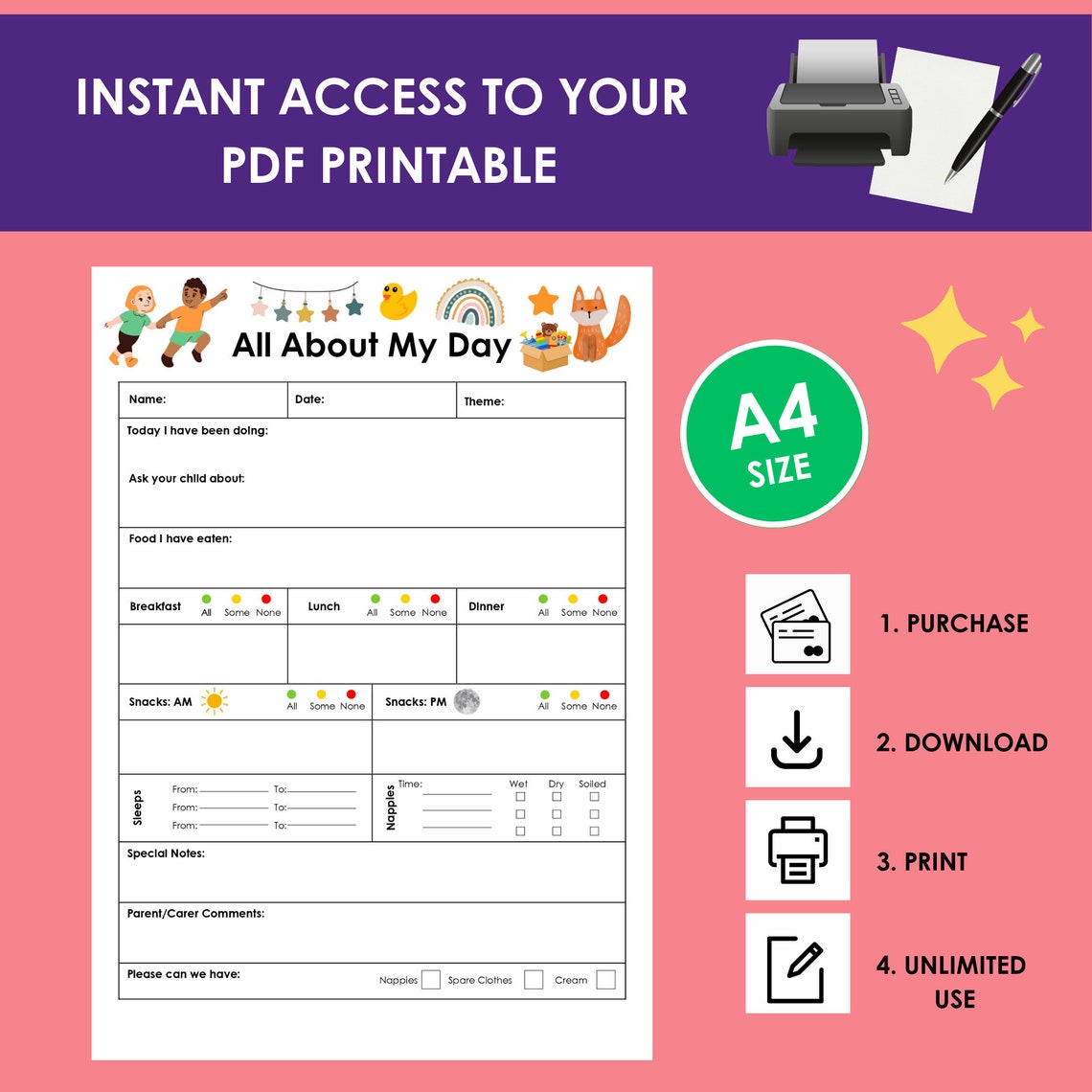Day Care Daily Report, All About My Day, Parent Feedback, Childminder ...
