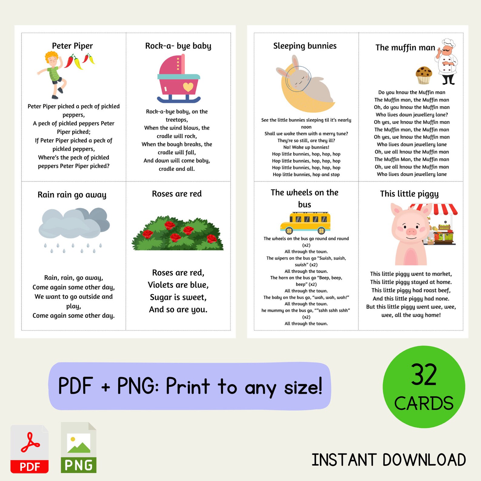 Nursery Rhymes Cards Preschool Learning Children Songs - Etsy