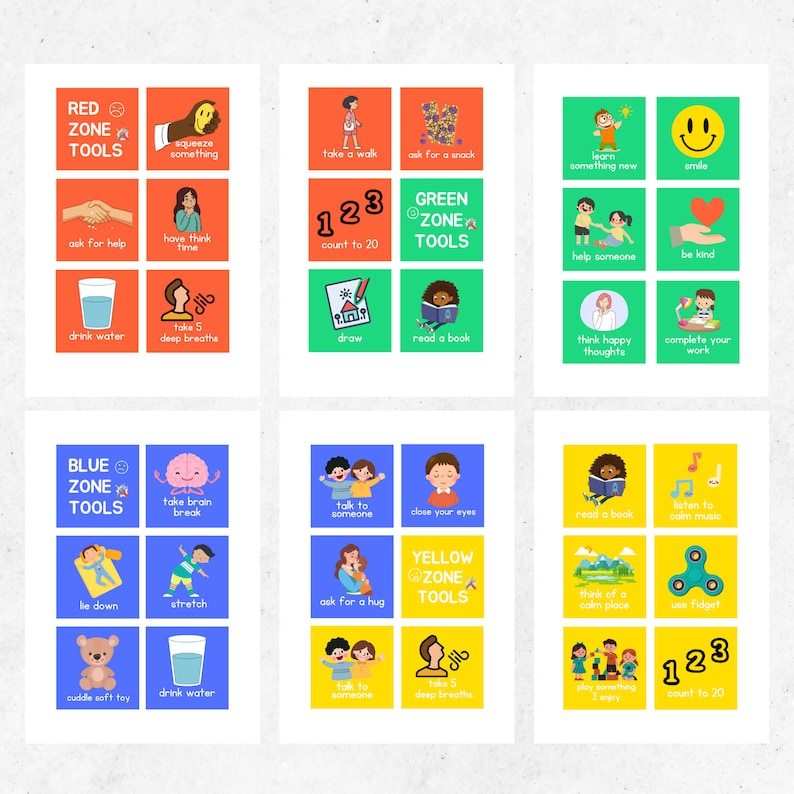 Zones of Regulation Flash Cards AND Display, Self Regulation Cards ...