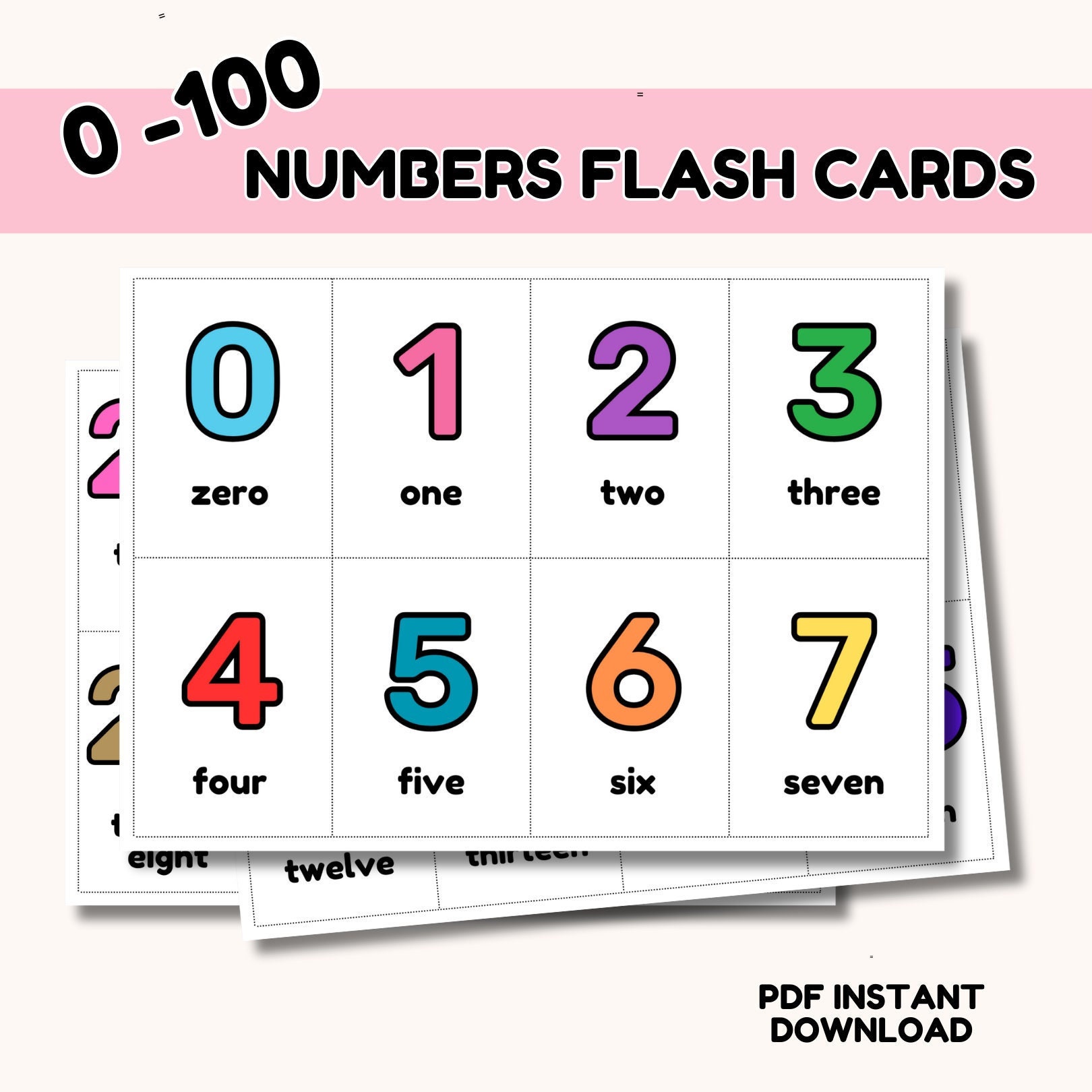 0- 100 Numbers Flash Cards Printable Children Educational Kids Learning ...