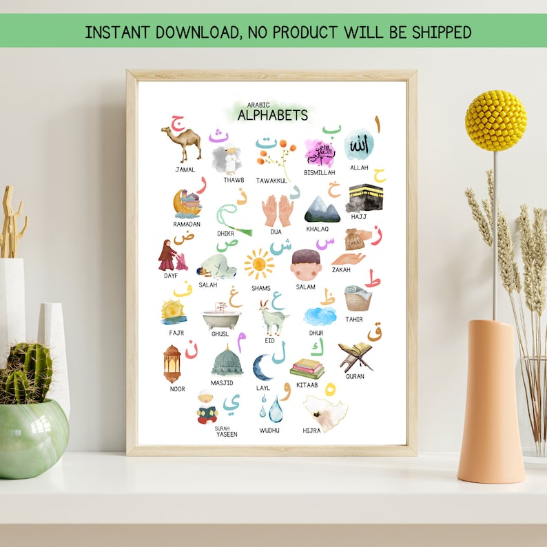 Arabic Alphabet Poster Islamic Muslim Edition Wall Art Print Digital ...