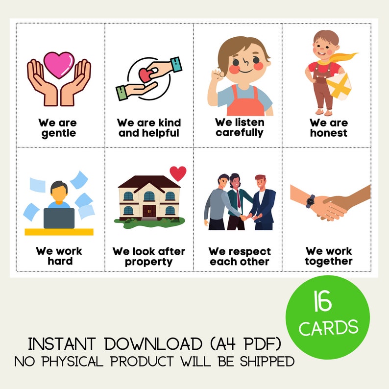 Class Room Golden Rules Home School Flash Cards Children Communication ...