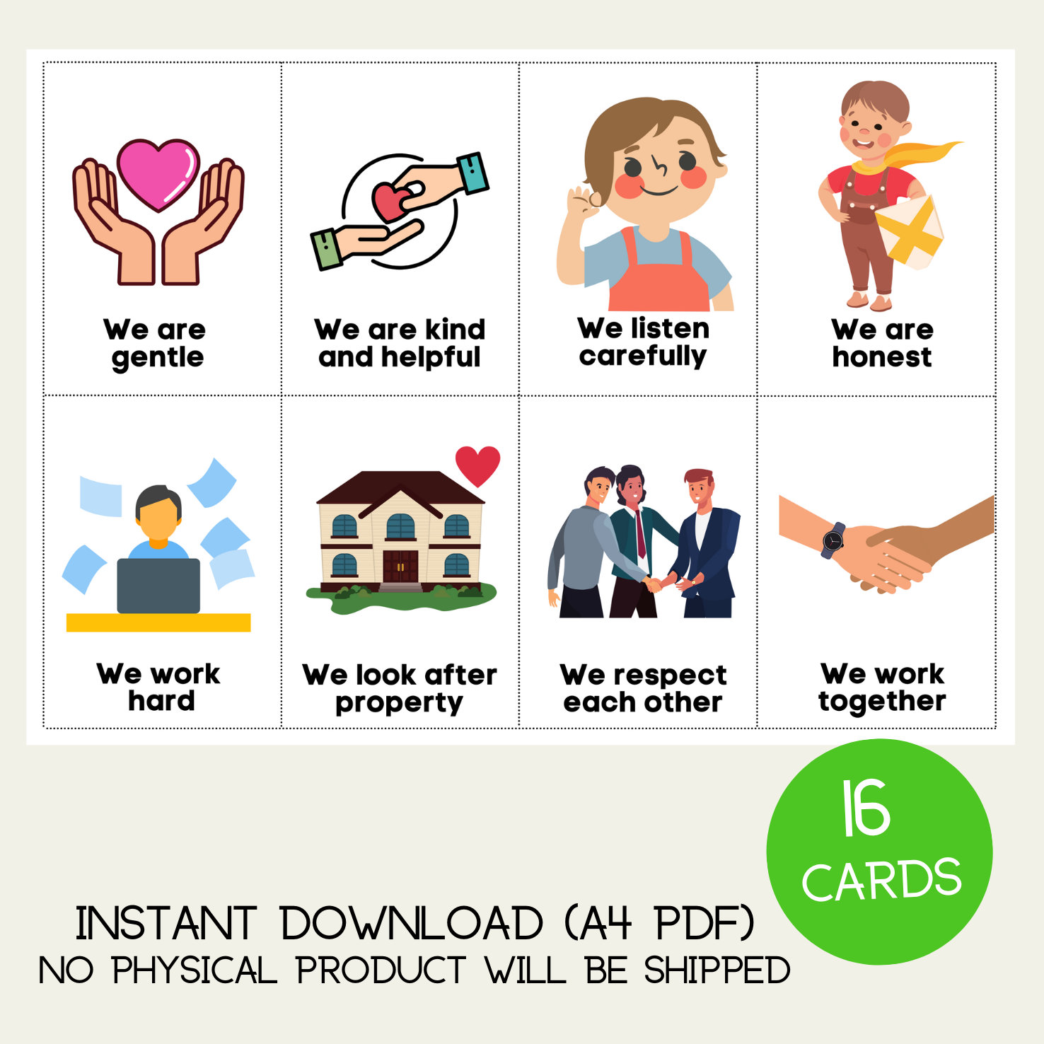 Class Room Golden Rules Home School Flash Cards Children Communication ...