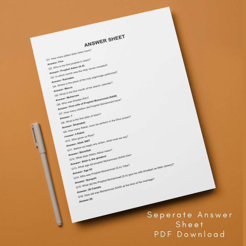 Islamic Trivia Questionnaire Game Printable Cards Islamic - Etsy