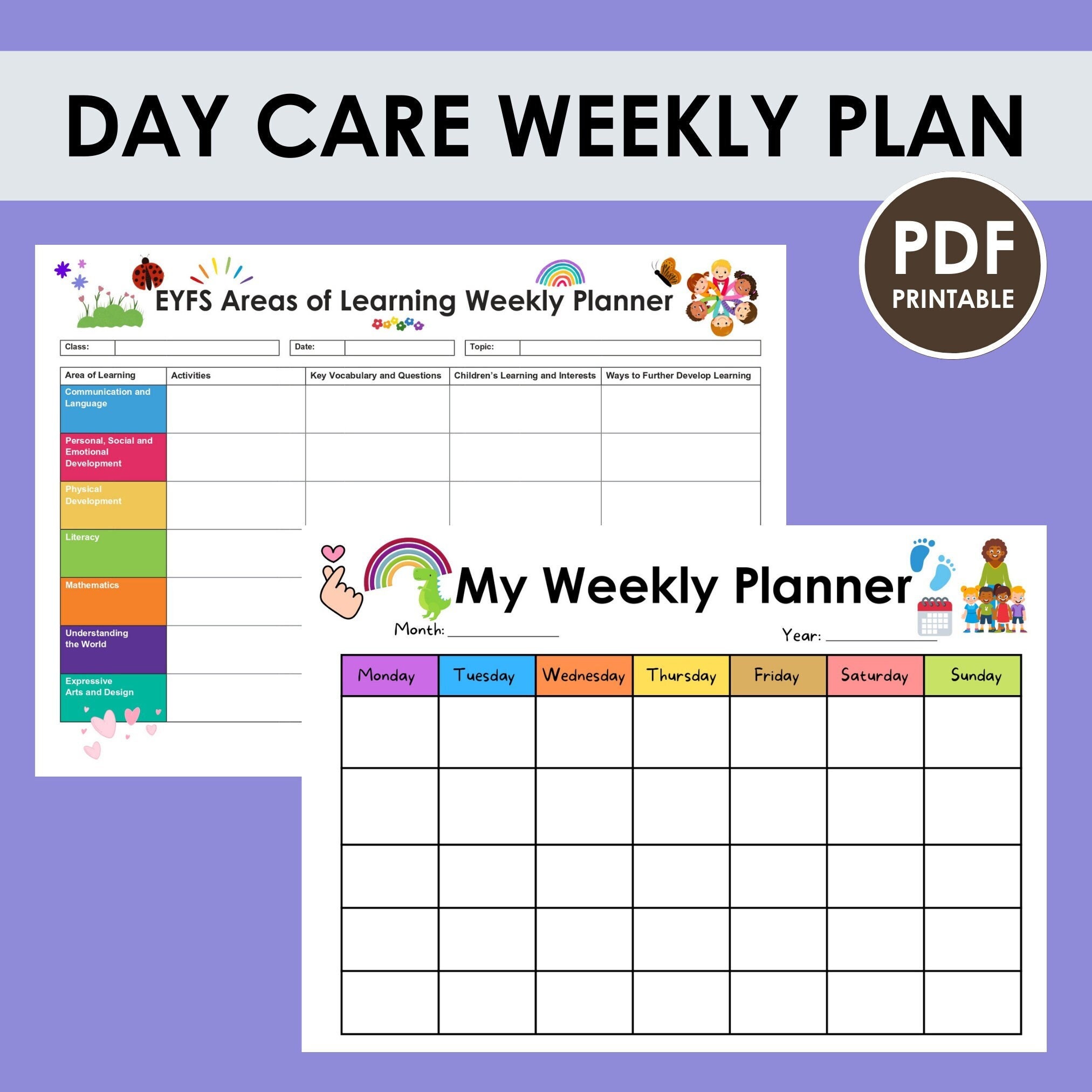 Day Care Weekly Planner, Childminder, Child Care Weekly Plan, Nursery ...