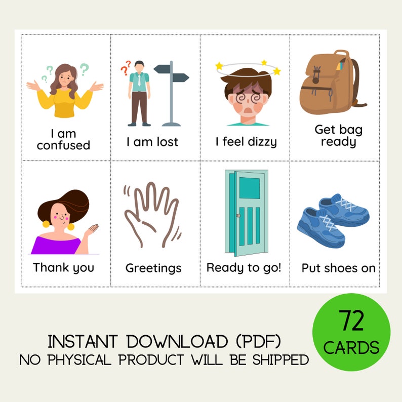 Communication Speech Cards 72 Pack Special Needs Learning Non Verbal ...