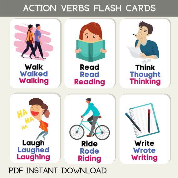 Action Verbs Flashcards For Kindergarten