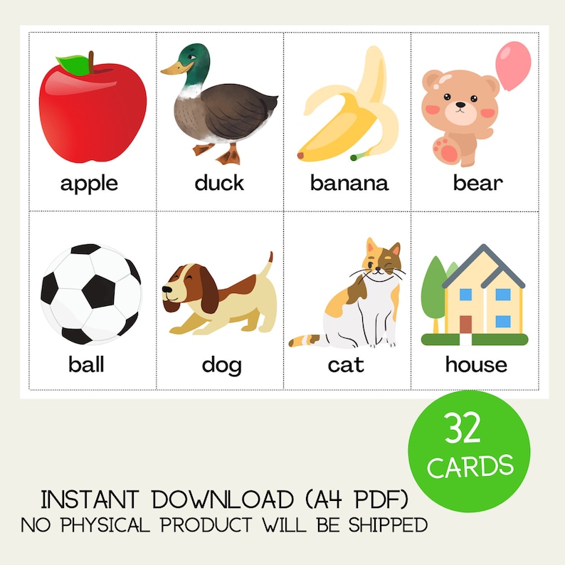 First Words Alphabet Flash Cards Baby Toddler Children - Etsy