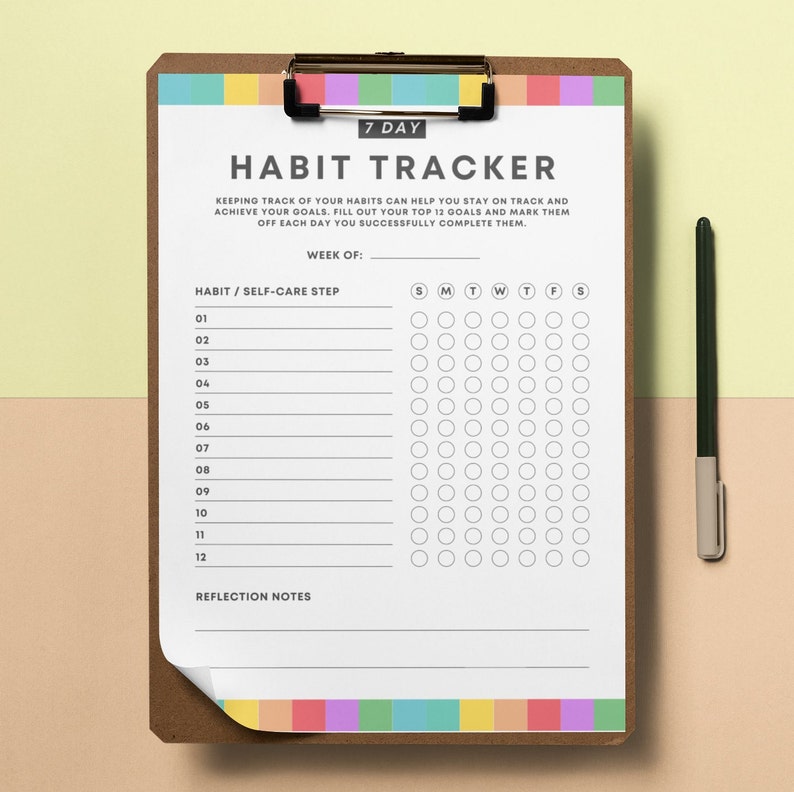 Weekly Habit Tracker Printable Digital Template Routine Tracker 7 Day ...