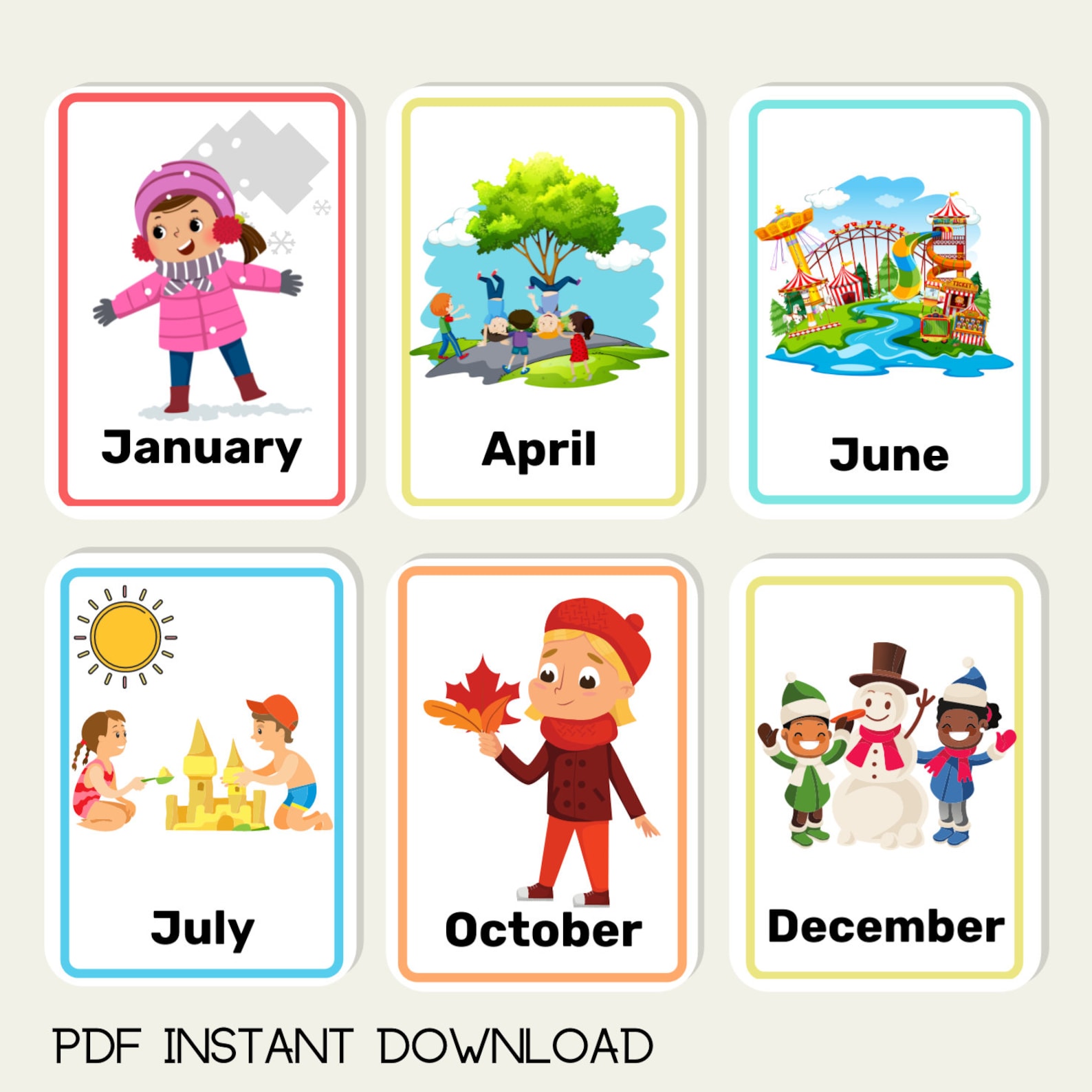 Months of the Year Flash Cards PDF Printable Download Children ...