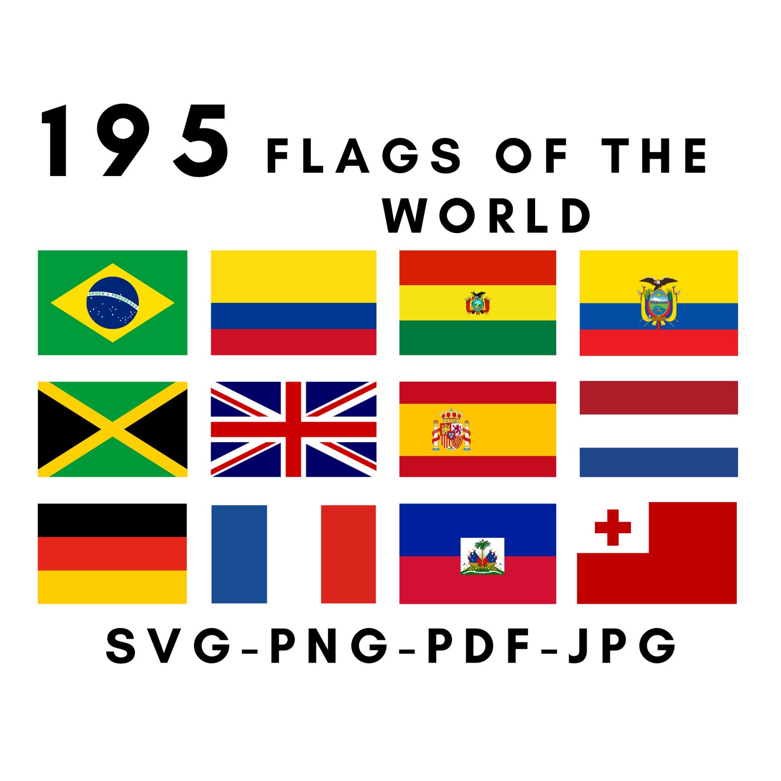 Flags of the World Bundle Svg Pdf Png Jpg Files Digital Download, 95 ...