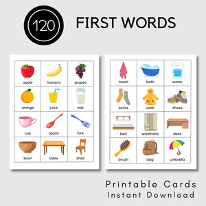 First Words Printable Cards Alphabet Flash Cards Baby Toddler Children ...