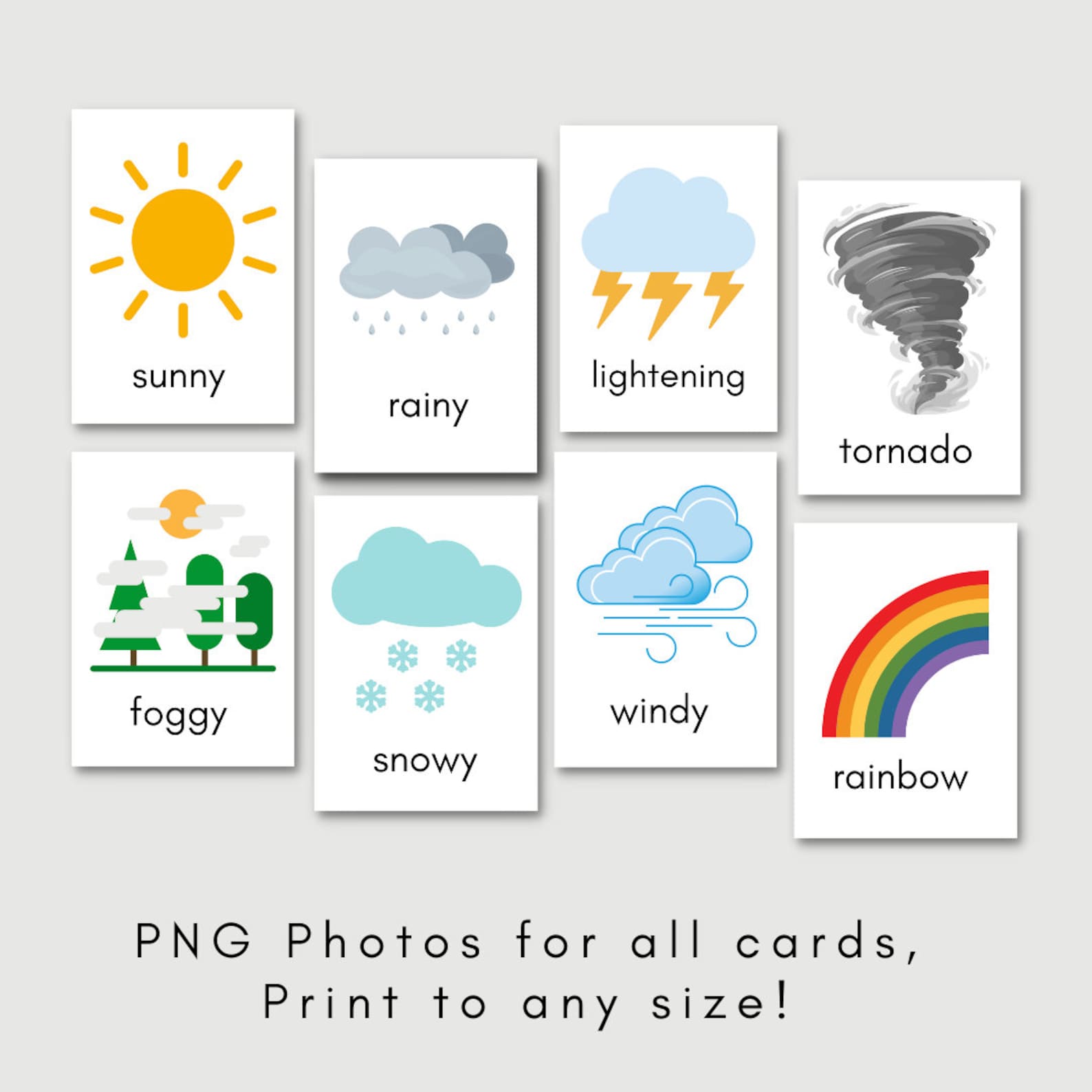 Weather Cards Preschool Printable Flash Cards Educational Montessori ...