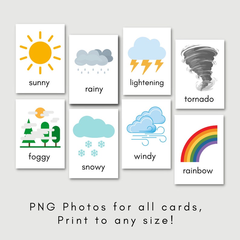 Weather Cards Preschool Printable Flash Cards Educational Montessori ...
