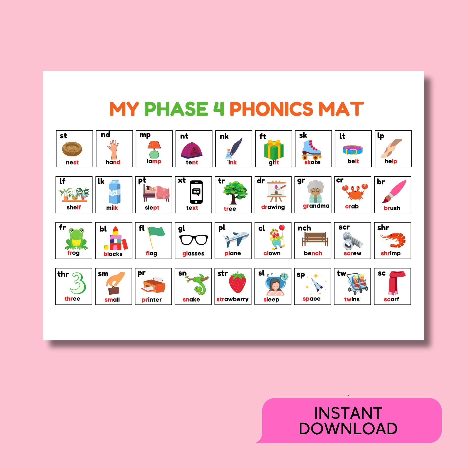 Phonics Sound Mat Printable First Words Preschool Alphabet Children ...