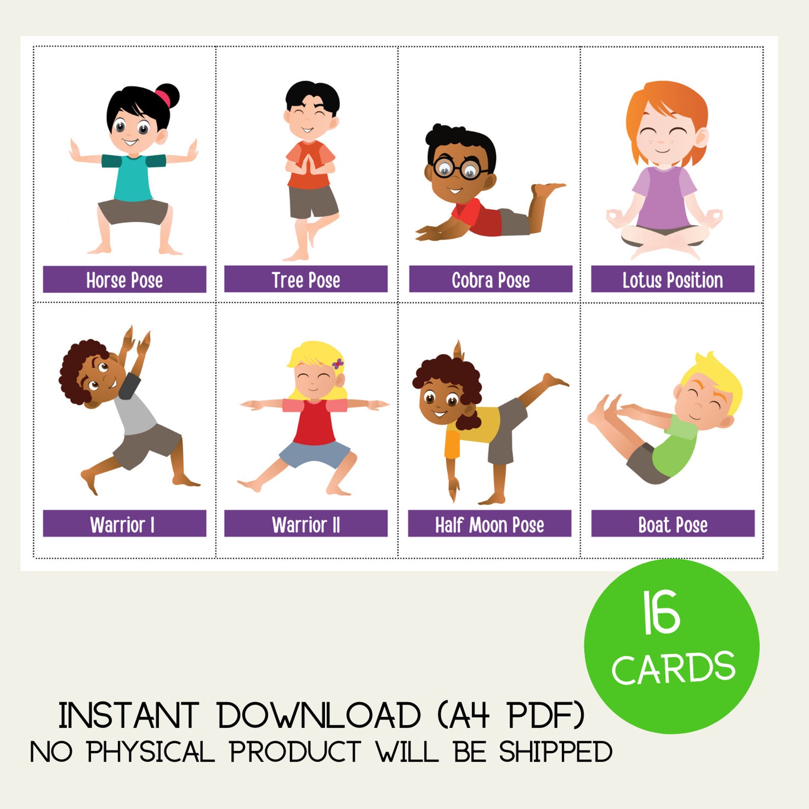 Yoga Poses Positions Flash Cards Children Preschool Educational ...