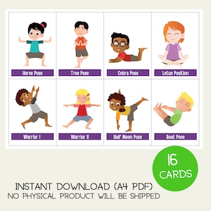 Yoga Poses Positions Flash Cards Children Preschool Educational ...