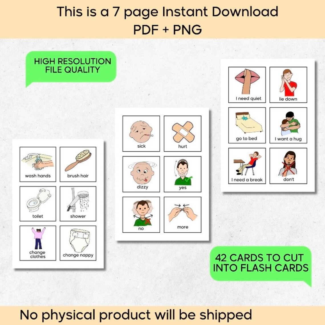 Communication Cards, Speech Flash Cards, Non Verbal Cards, Special ...