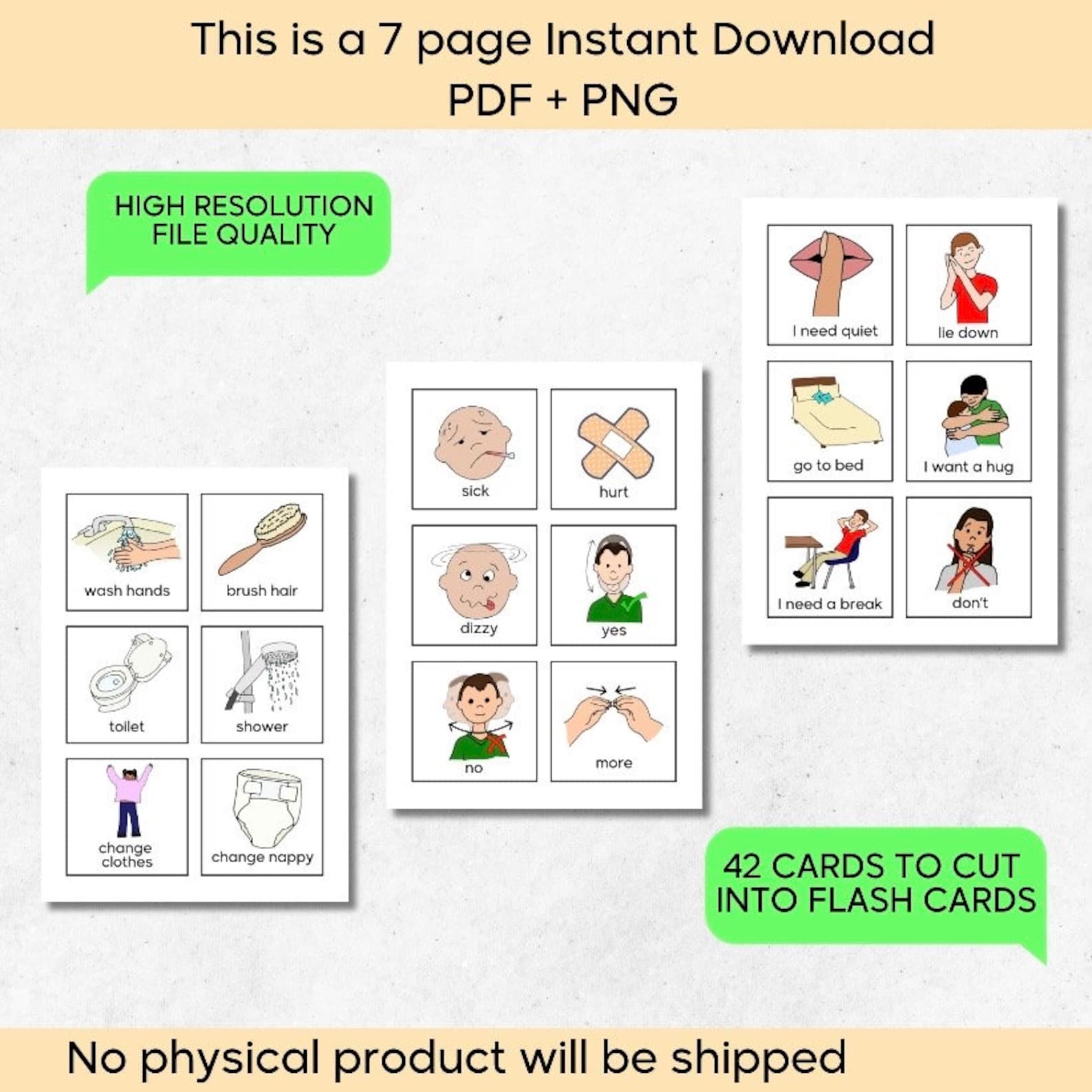 Communication Cards, Speech Flash Cards, Non Verbal Cards, Special ...
