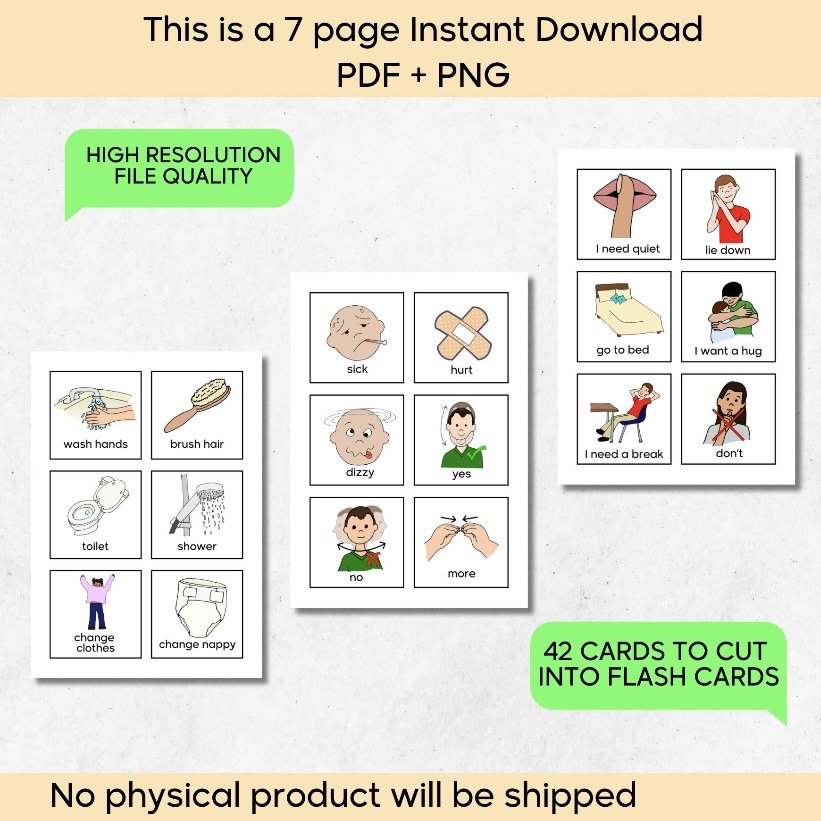 Communication Cards, Speech Flash Cards, Non Verbal Cards, Special ...