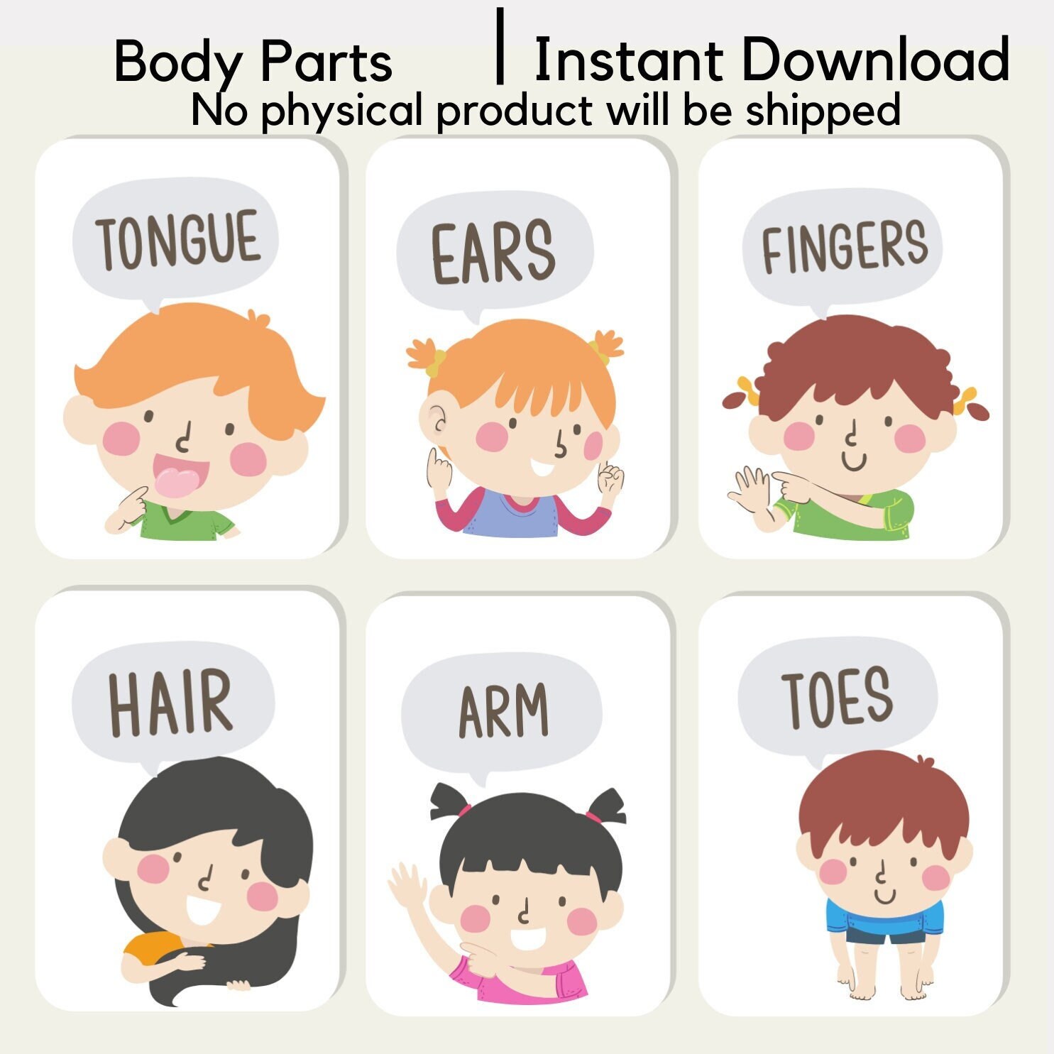 Parts of the Body Flash Cards Instant Download Kids Learning Human ...