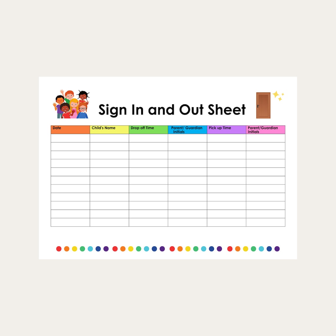 Day Care Sign in Sign Out Sheet, Printable, Nursery, Childcare ...