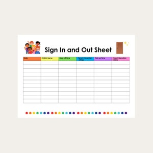 Day Care Sign in Sign Out Sheet, Printable, Nursery, Childcare ...
