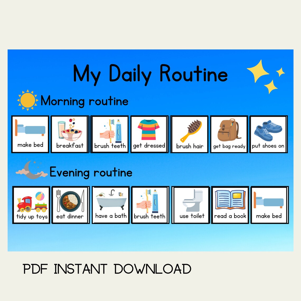 Daily Routine Chart Home School Autism Special Needs Children Kids Day ...