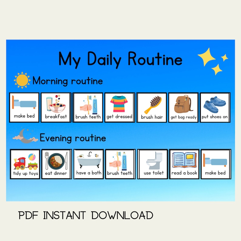 Daily Routine Chart Home School Autism Special Needs Children Kids Day ...