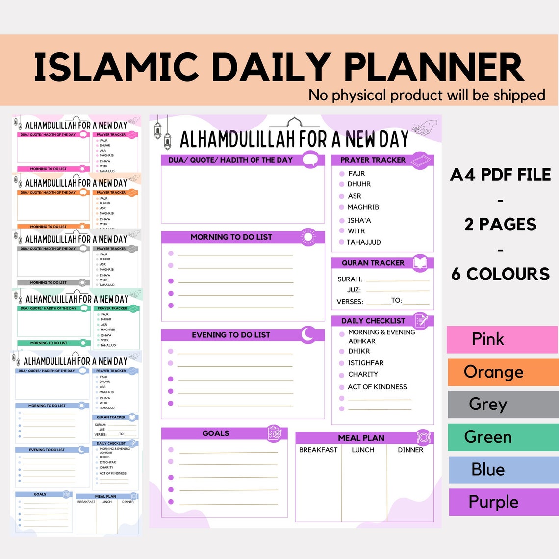 Islamic Daily Planner Printable Digital Download, Muslim Daily Planner ...