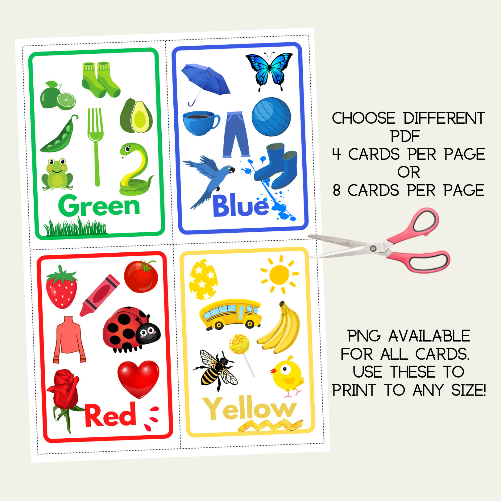 Colour Objects Flash Cards Children Educational Learning PDF Printable ...
