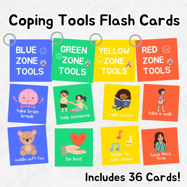 Zones of Regulation Flash Cards AND Display, Self Regulation Cards ...