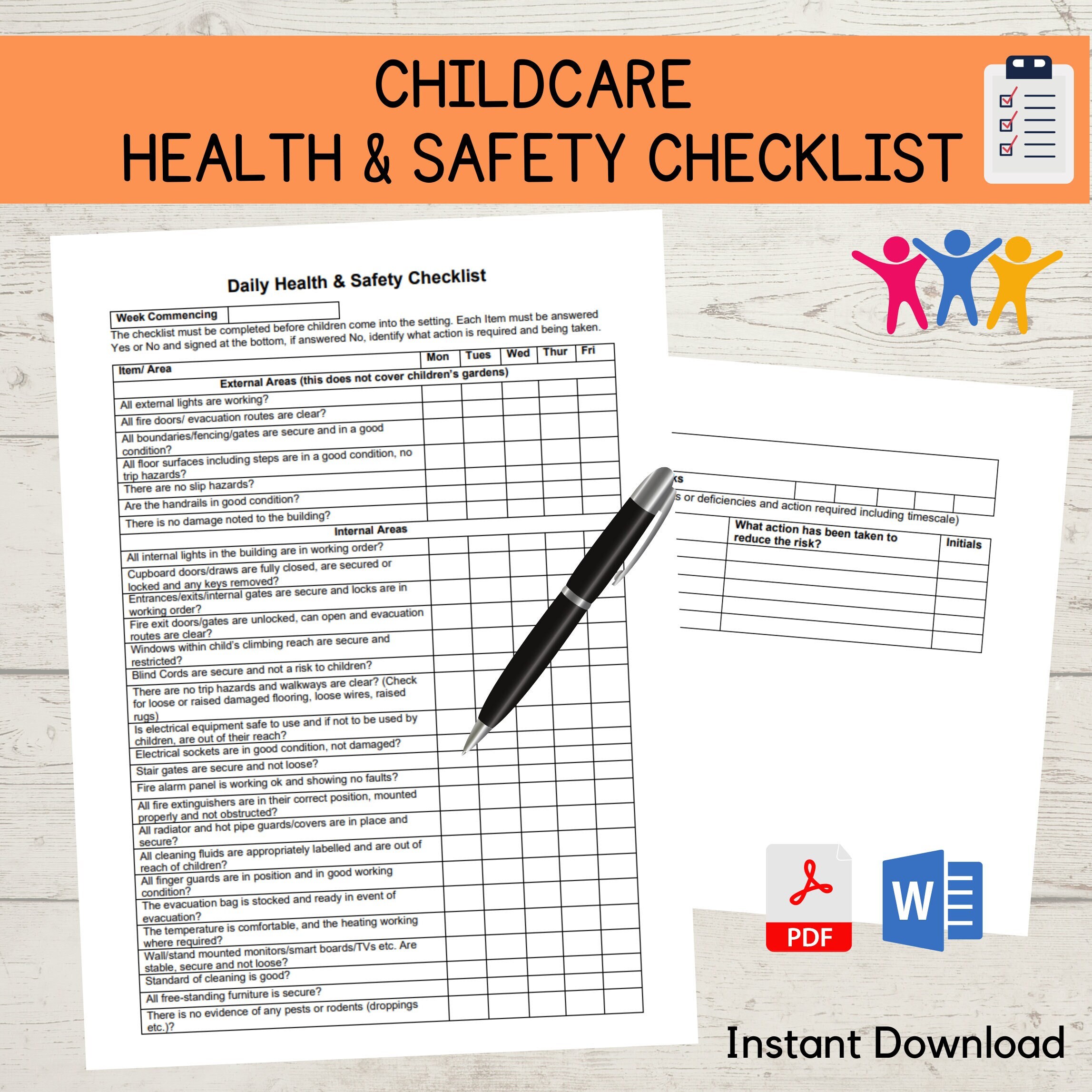 Child Care Health And Safety Checklist Daycare Child Minding Etsy
