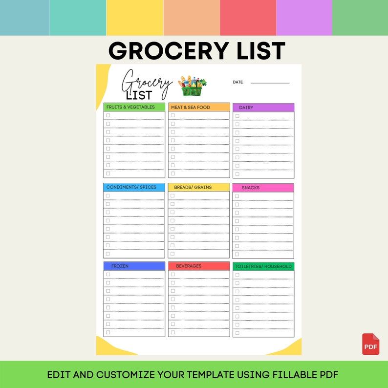 Grocery List Printable Editable Shopping List Template - Etsy