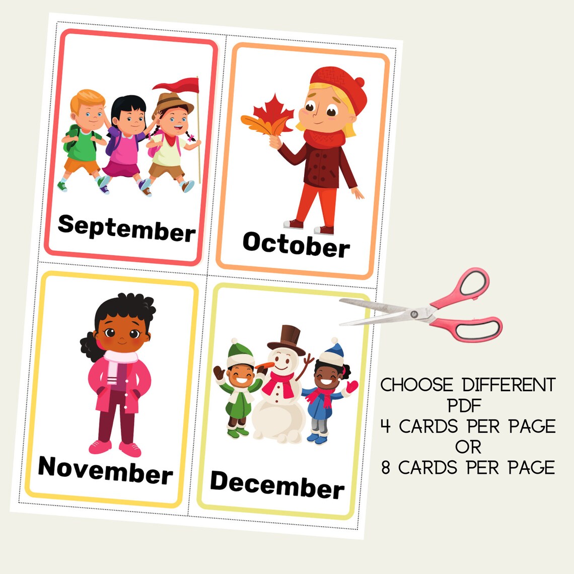 Months of the Year Flash Cards PDF Printable Download Children ...