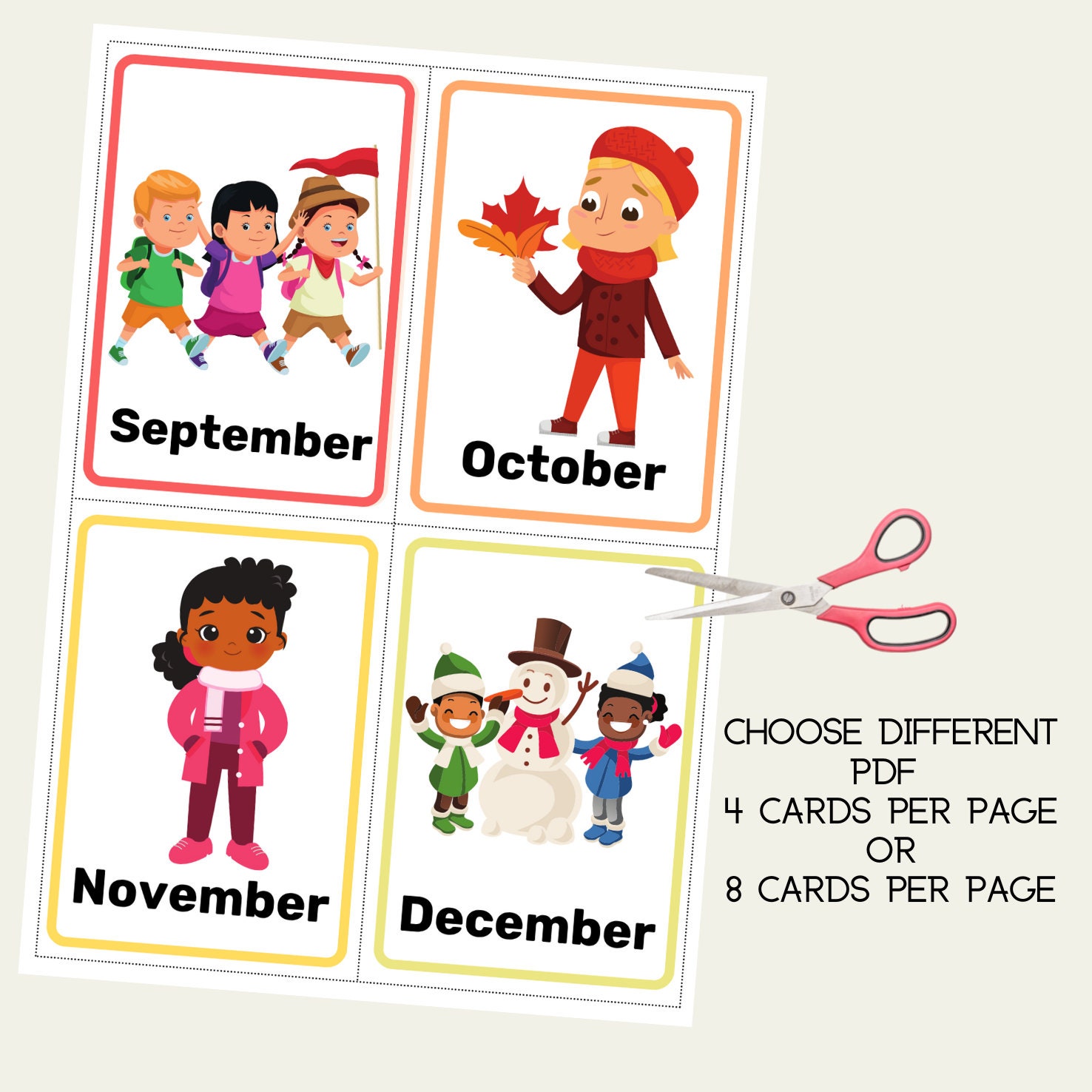 Months of the Year Flash Cards PDF Printable Download Children ...
