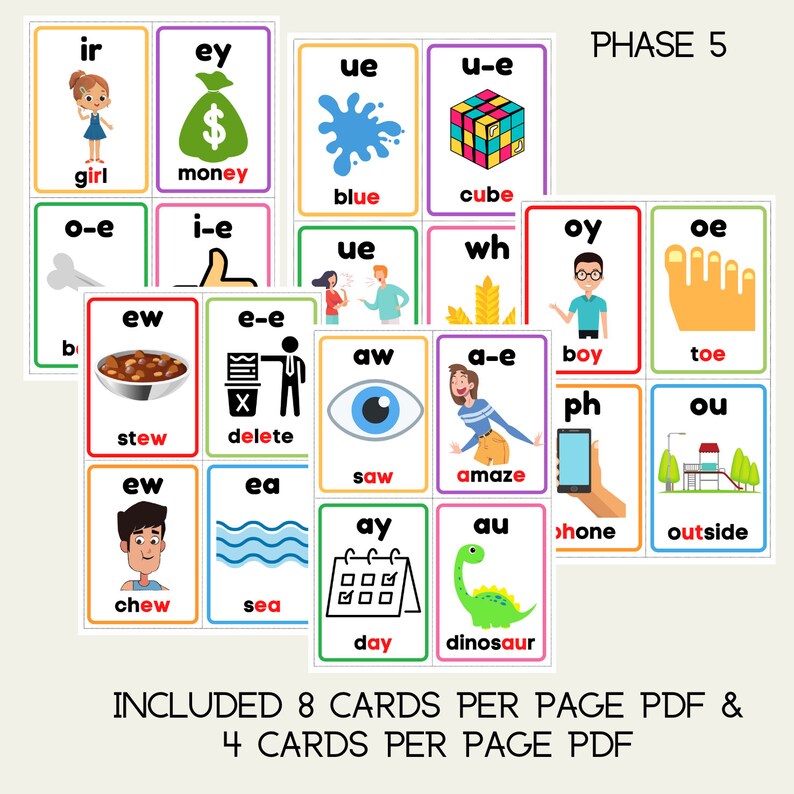 Phonics Flash Cards Download Printable Frequency Words First - Etsy