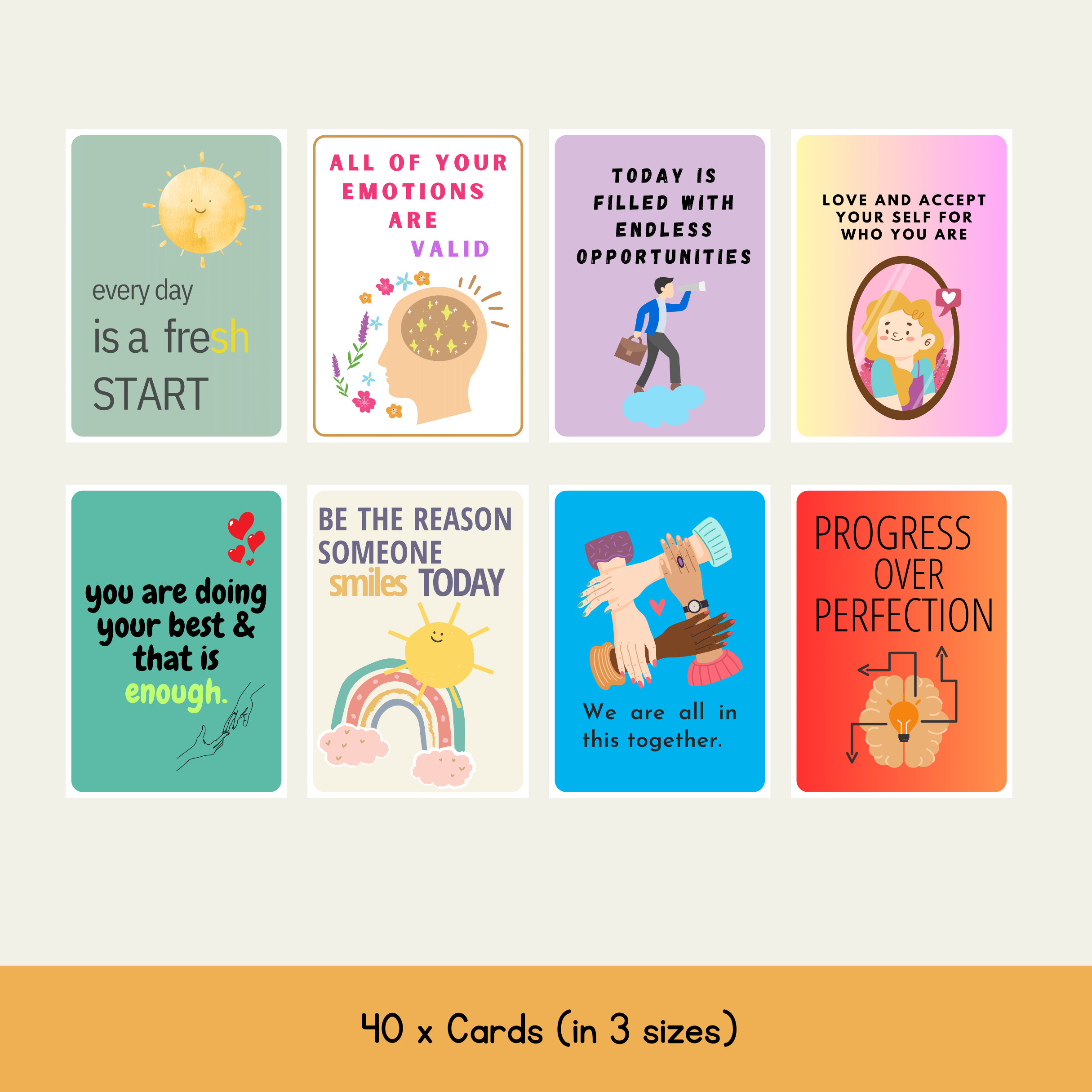 Positive Affirmation Cards Wall Art Printable, Positive Quotes Flash ...