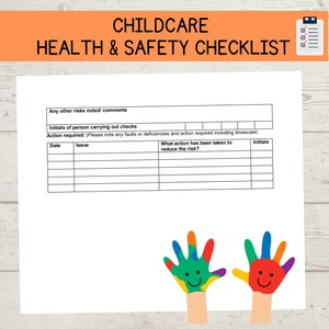 Child Care Health and Safety Checklist Daycare Child Minding Requirements EYFS Policy Nursery ...