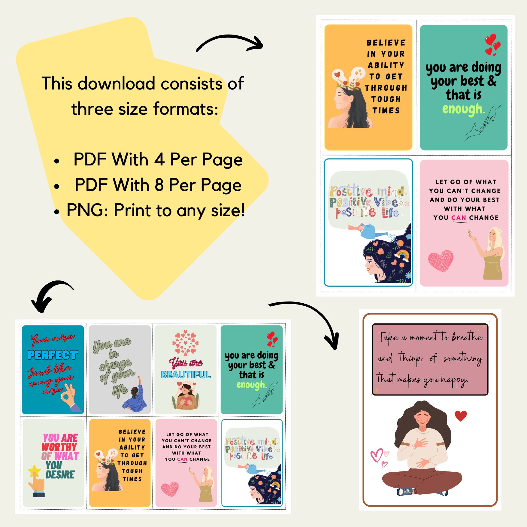 Positive Affirmation Cards Wall Art Printable, Positive Quotes Flash ...