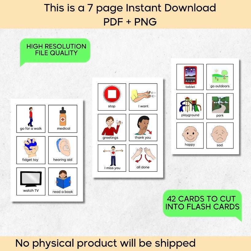 Communication Cards, Speech Flash Cards, Non Verbal Cards, Special ...